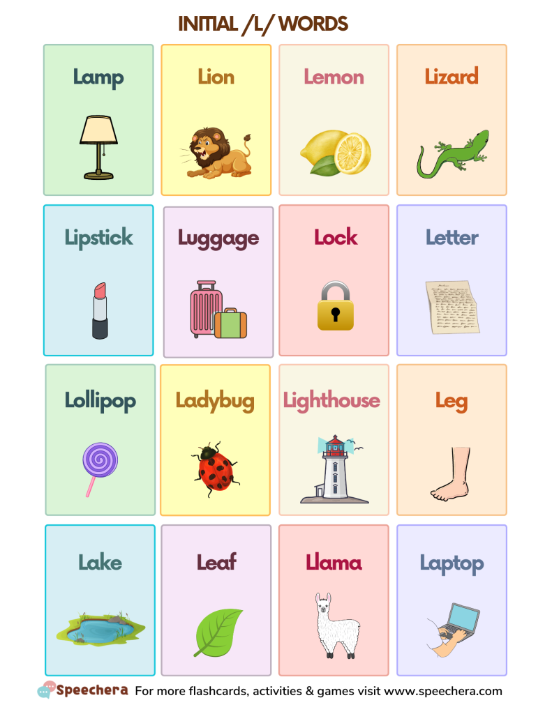 Free L Sound Articulation Flashcards Worksheet PDF SpeechEra