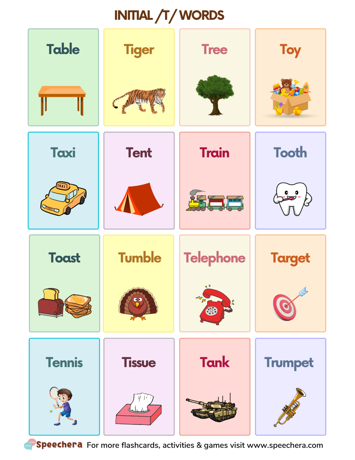 Free Initial T Sound Words for Speech Therapy | Speech Era