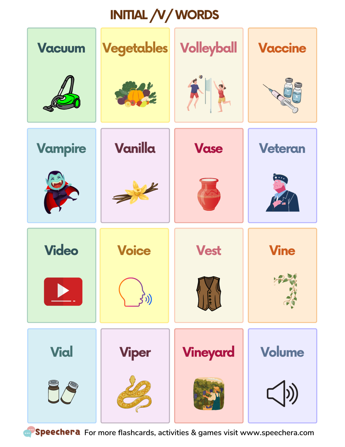 Free Initial V Sound Words for Speech Therapy | Speech Era