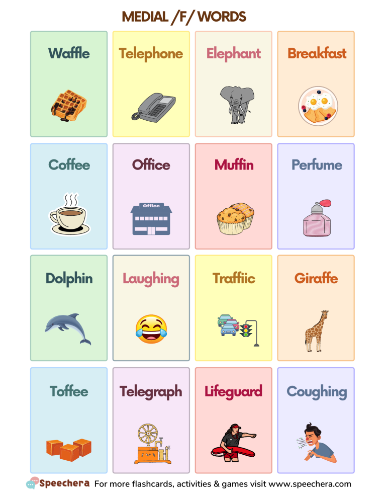 Free F Sound Medial Words Flashcards Worksheet PDF SpeechEra