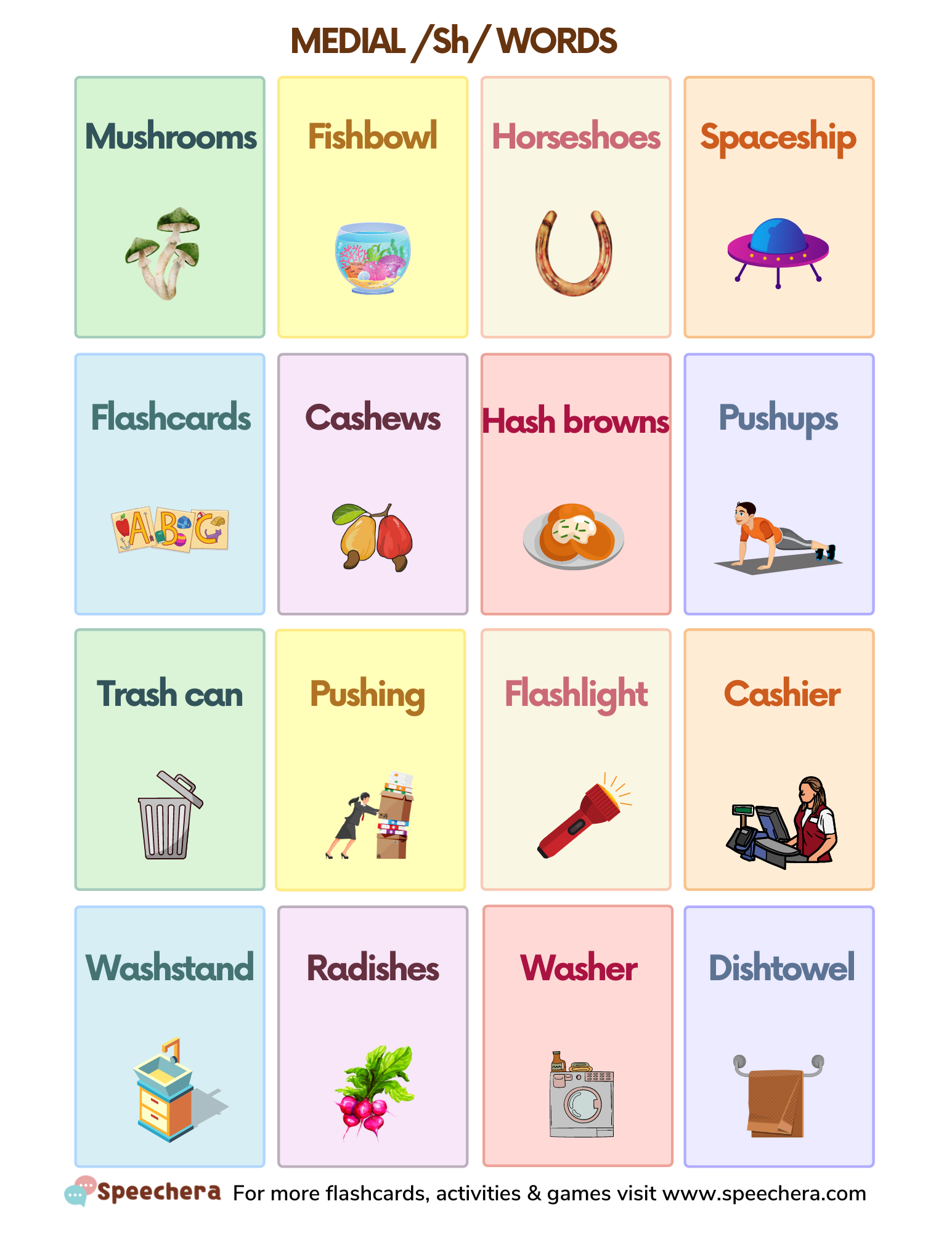 Free SH Sound Medial Words Flashcards Worksheet PDF SpeechEra
