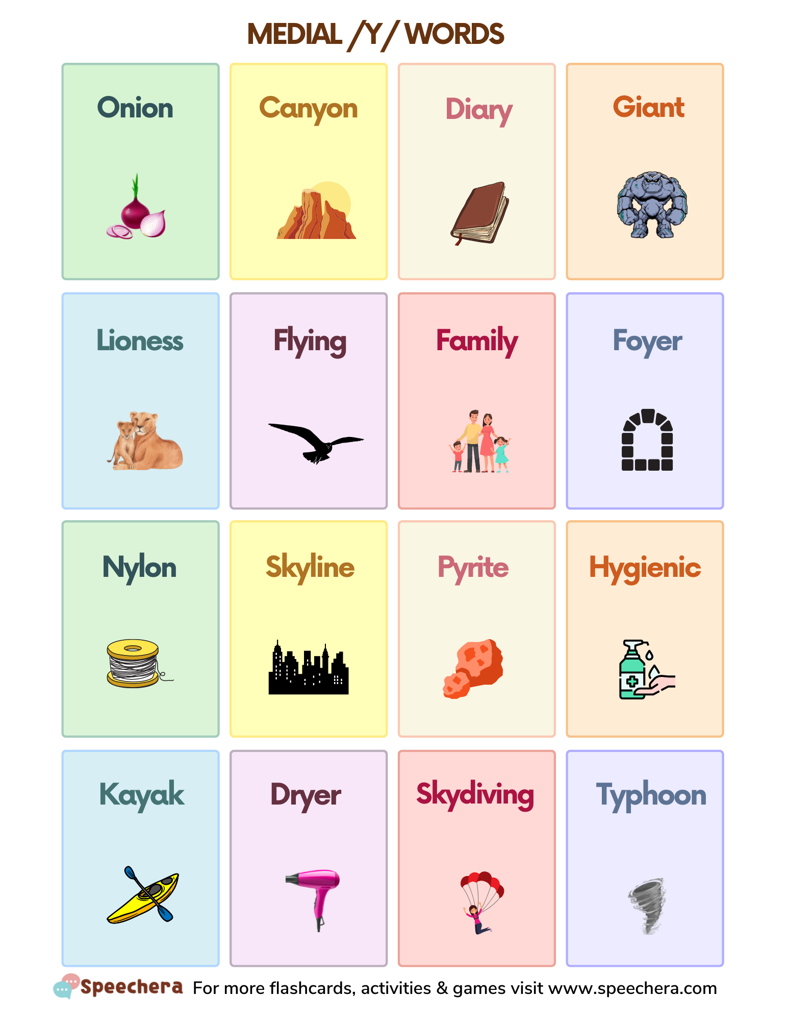 Free Y Sound Medial Words Flashcards Worksheet PDF SpeechEra
