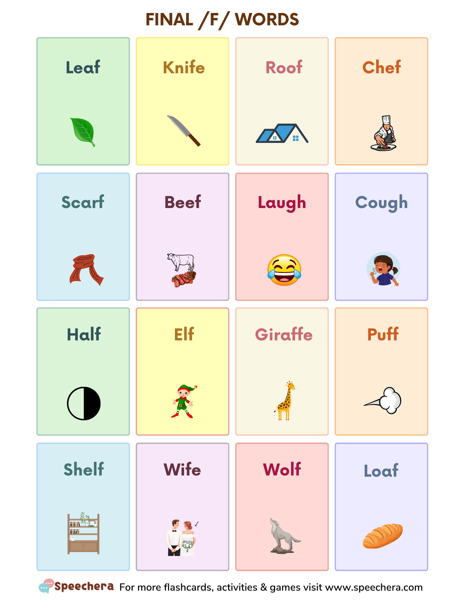 Free Final F Sound Articulation Flashcards Worksheet PDF | Speech Era