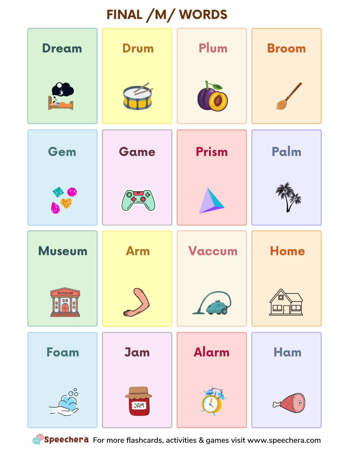 Free Final M Sound Articulation Flashcards Worksheet PDF | Speech Era