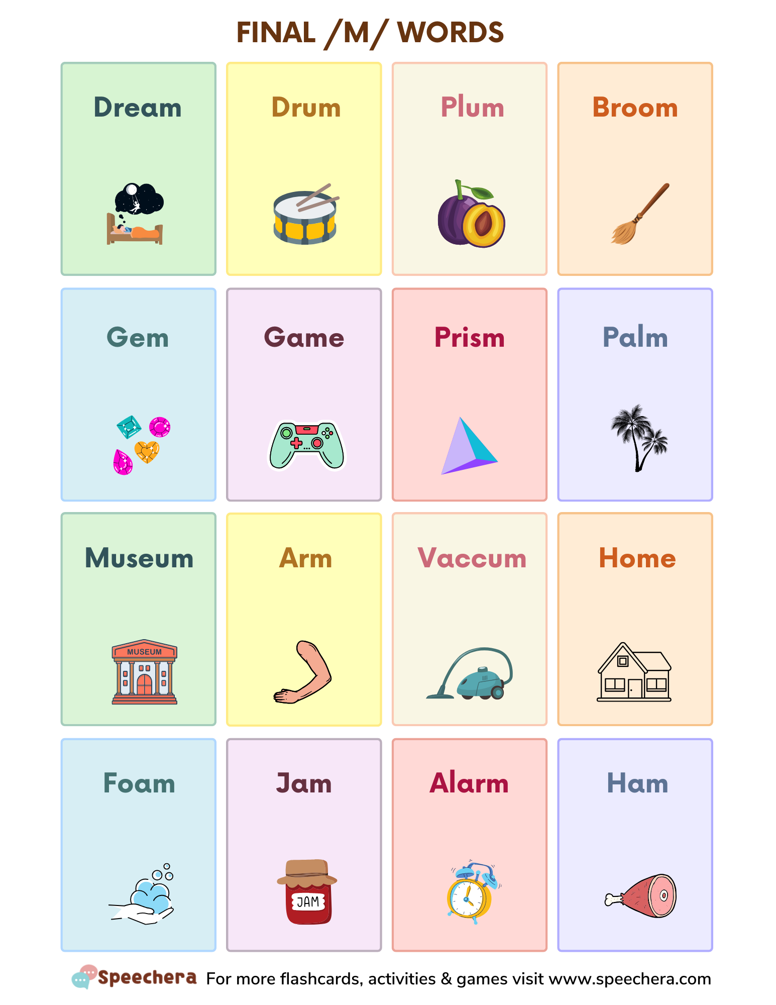 Free Final M Sound Articulation Flashcards Worksheet PDF | Speech Era
