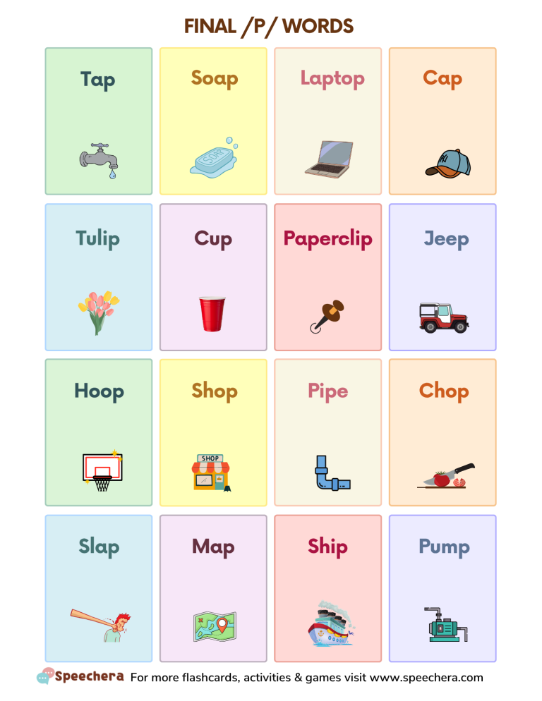Free Final P Sound Articulation Flashcards Worksheet PDF | Speech Era