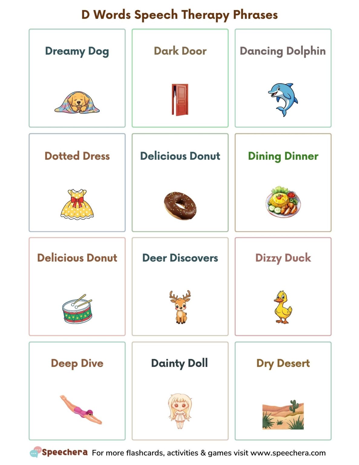 D Words Speech Therapy Phrases Worksheet | Speech Era