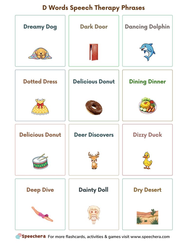 D Words Speech Therapy Phrases Worksheet | Speech Era