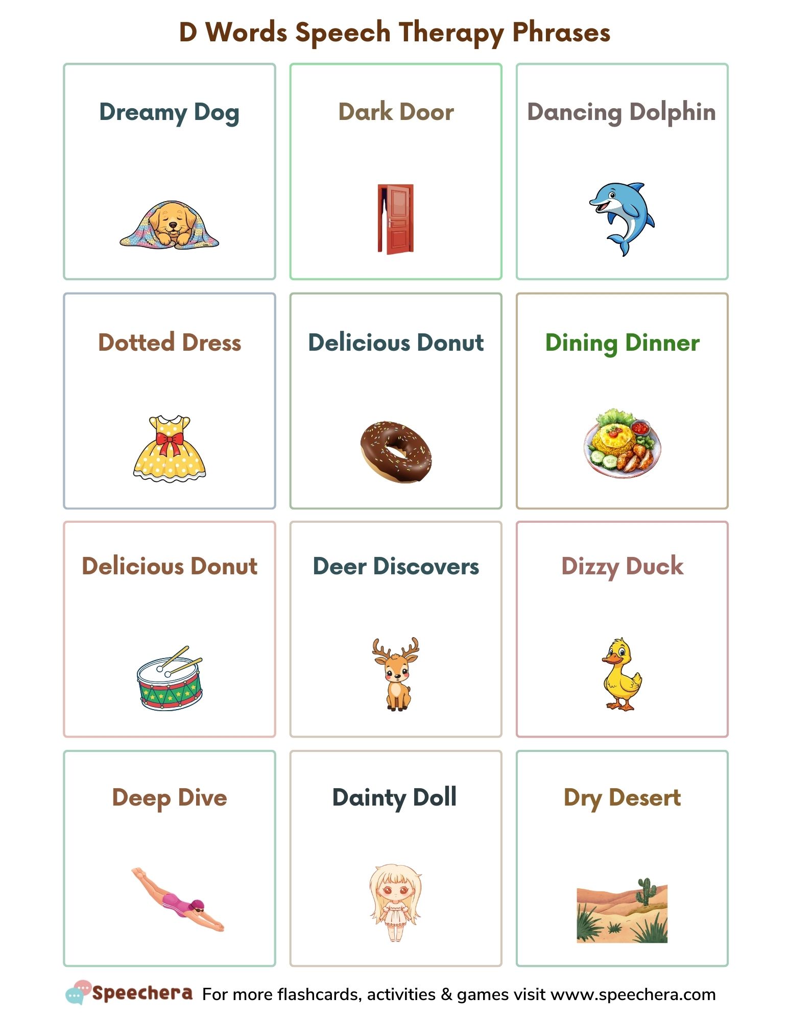 D Words Speech Therapy Phrases Worksheet | Speech Era