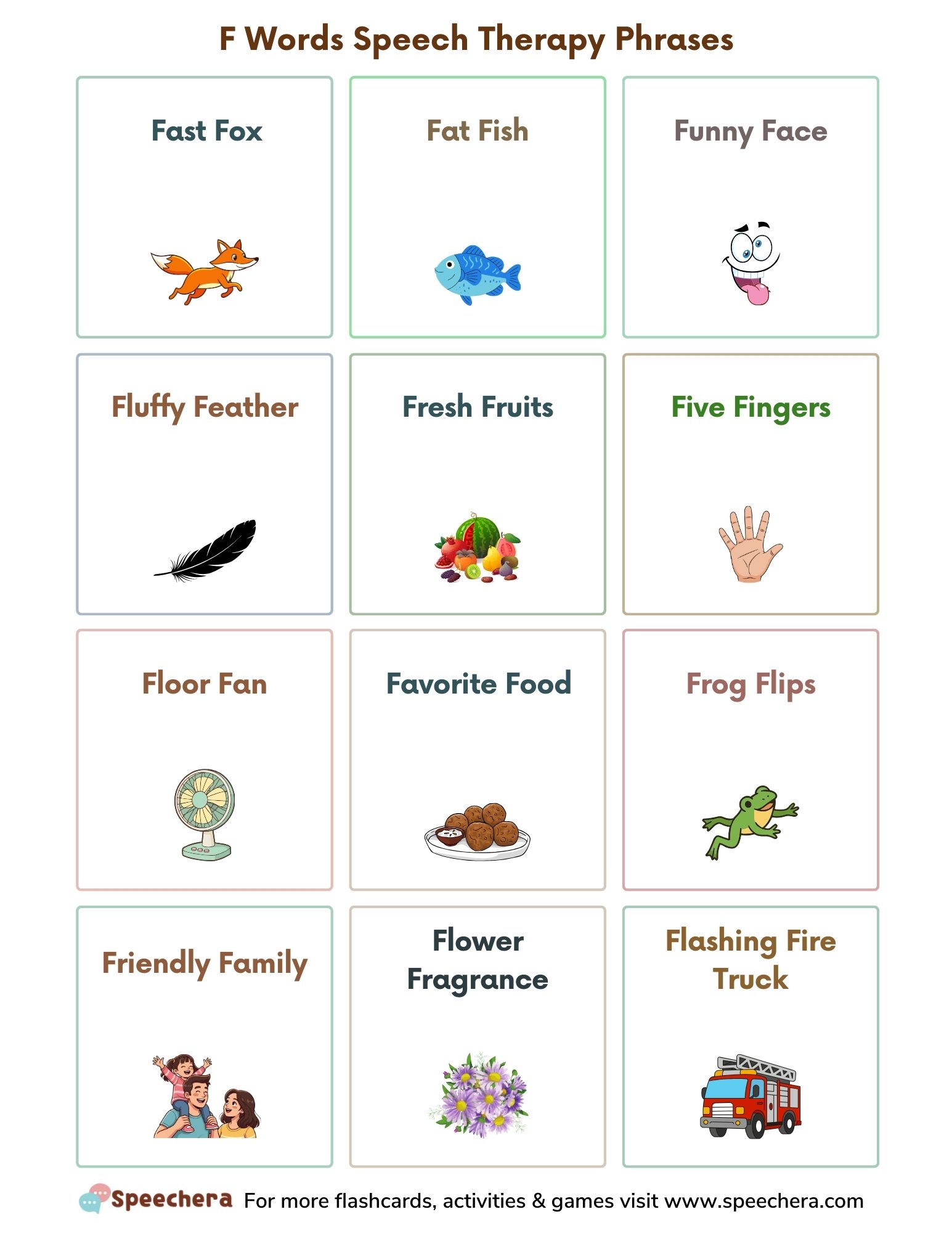 F Words Speech Therapy Phrases Worksheet | Speech Era