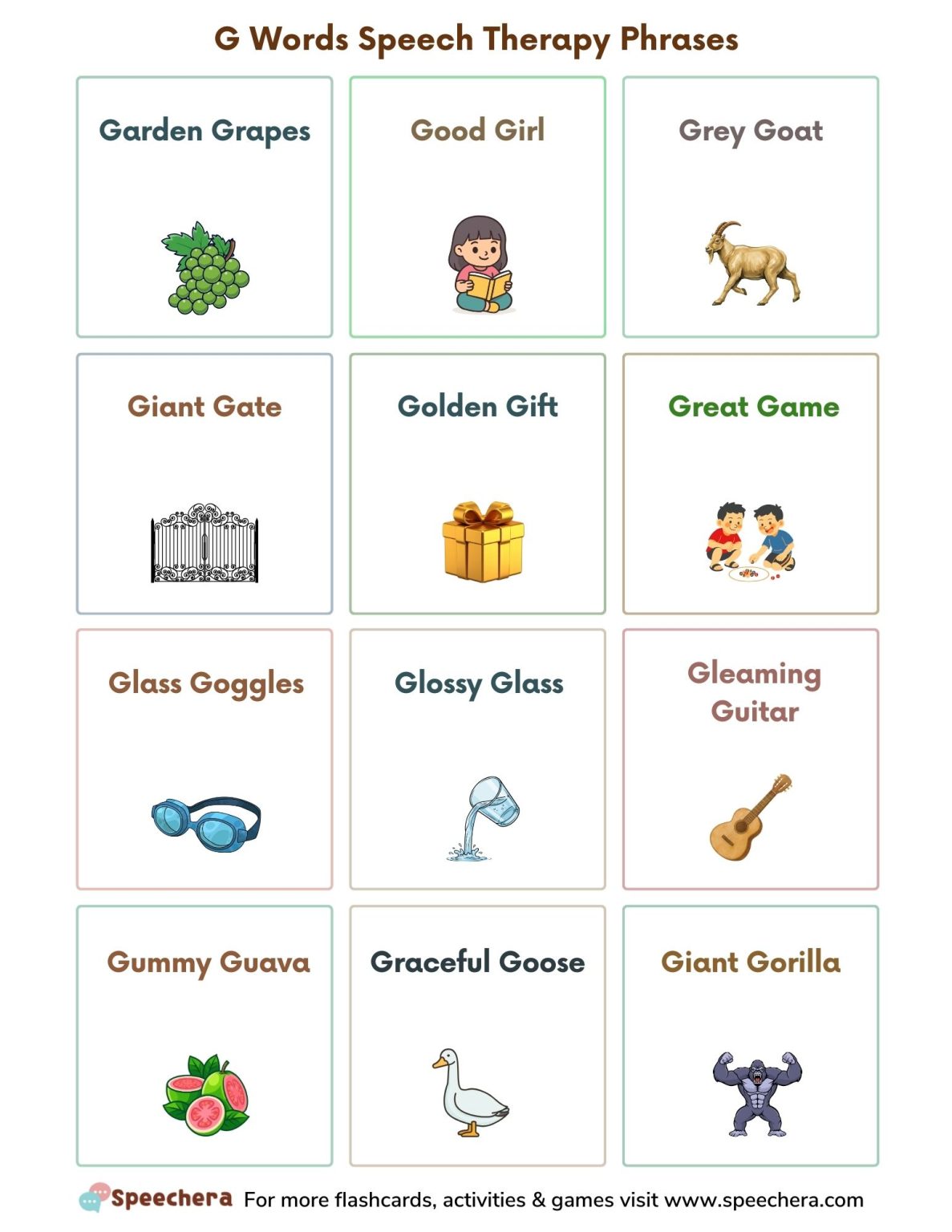 G Words Speech Therapy Phrases Worksheet | Speech Era