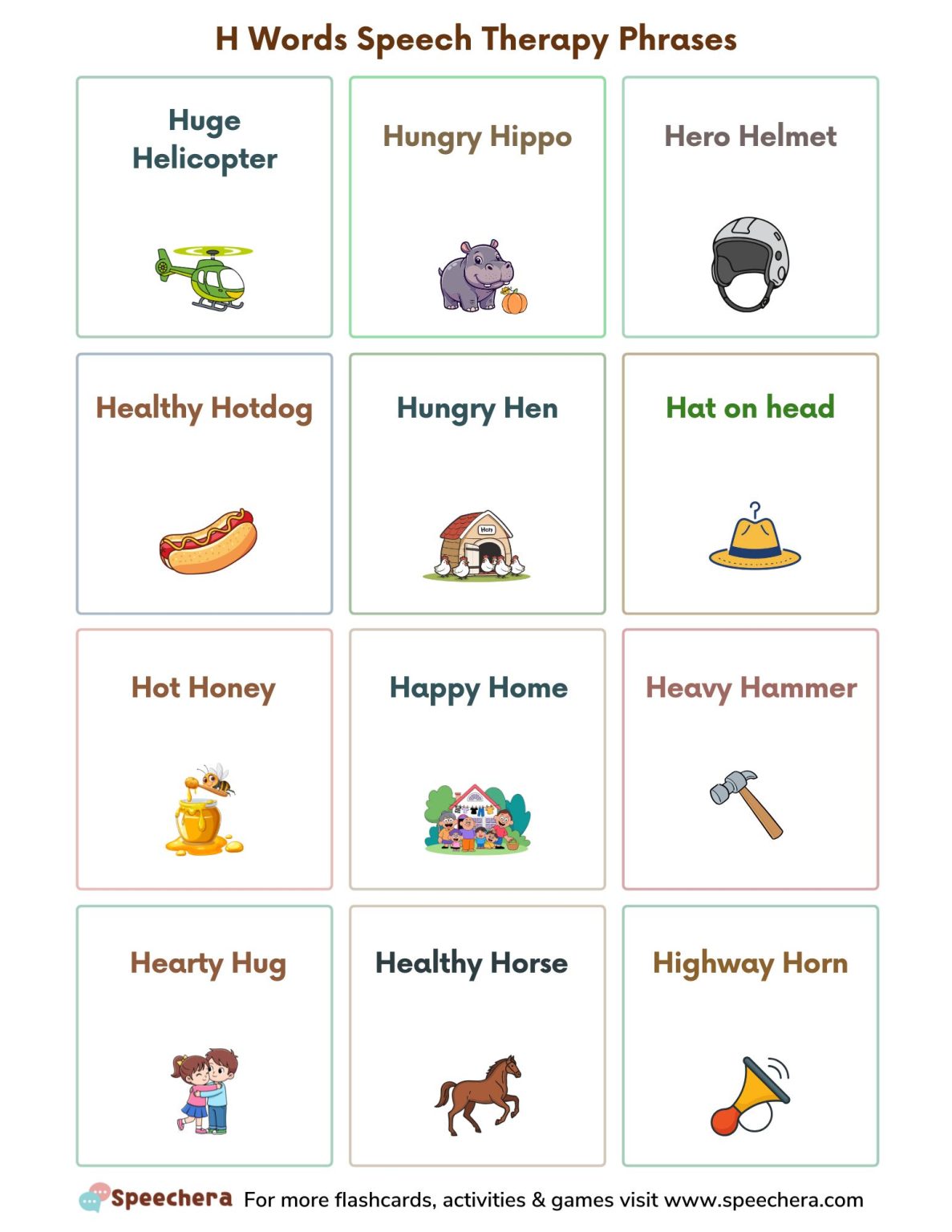 H Words Speech Therapy Phrases Worksheet | Speech Era
