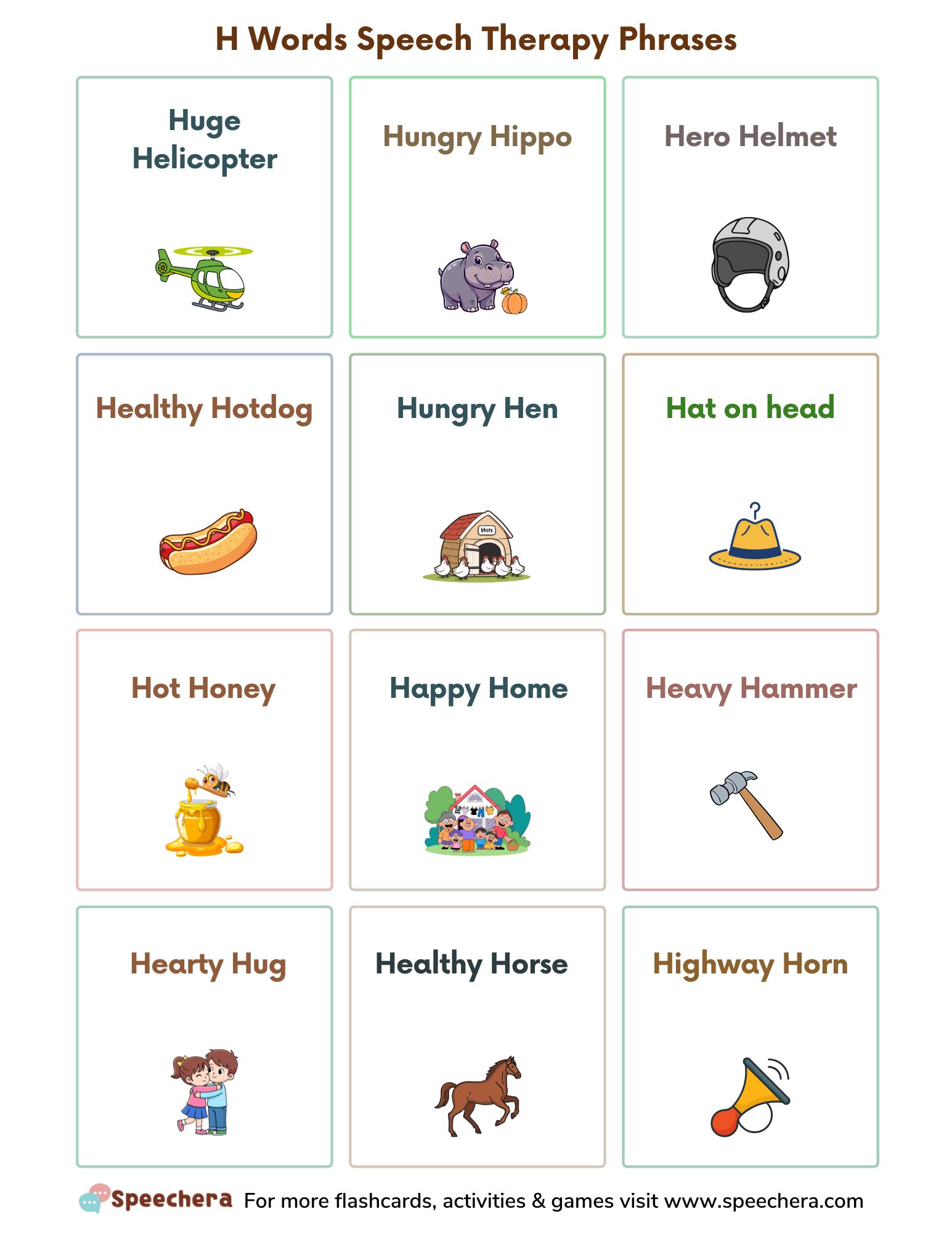 H Words Speech Therapy Phrases Worksheet | Speech Era