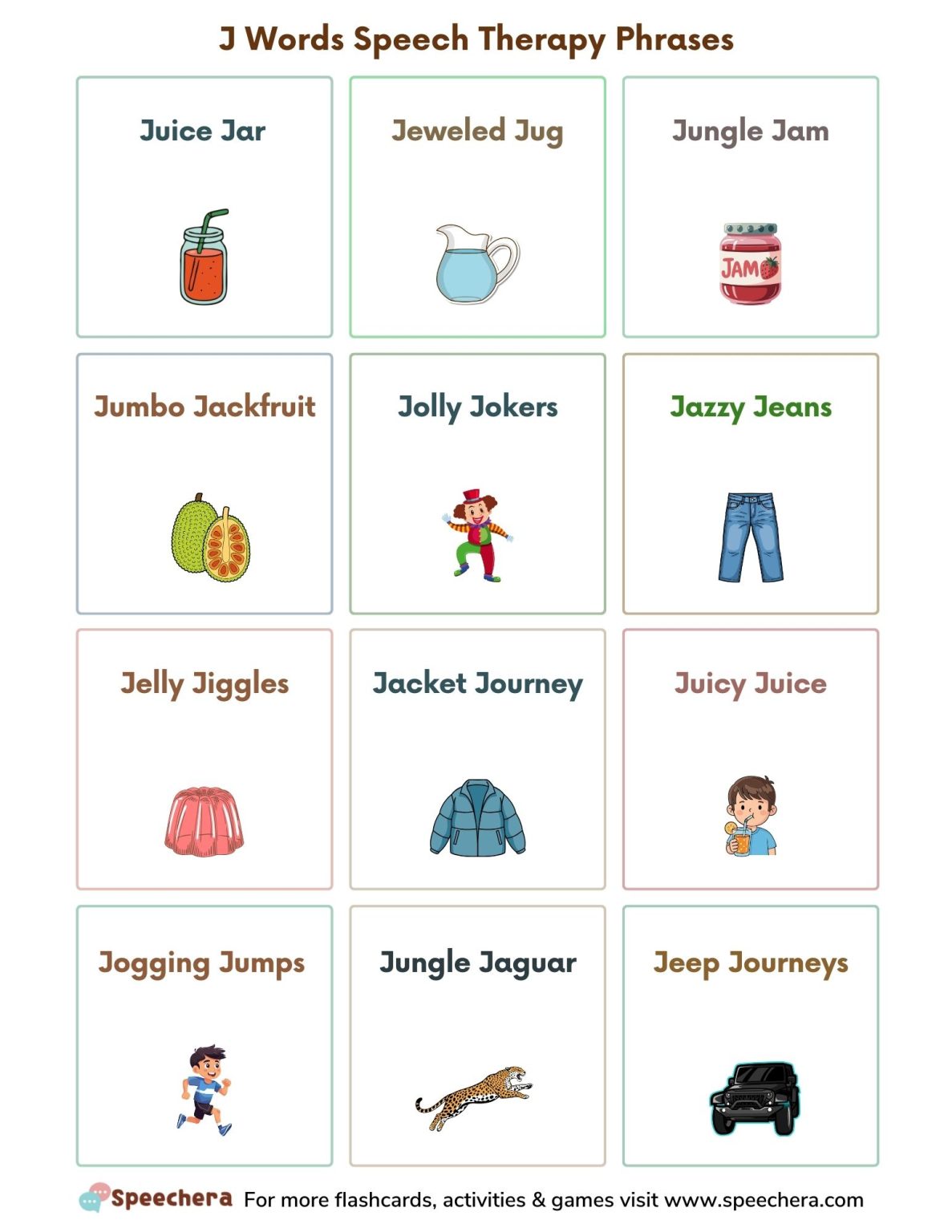 J Words Speech Therapy Phrases Worksheet | Speech Era