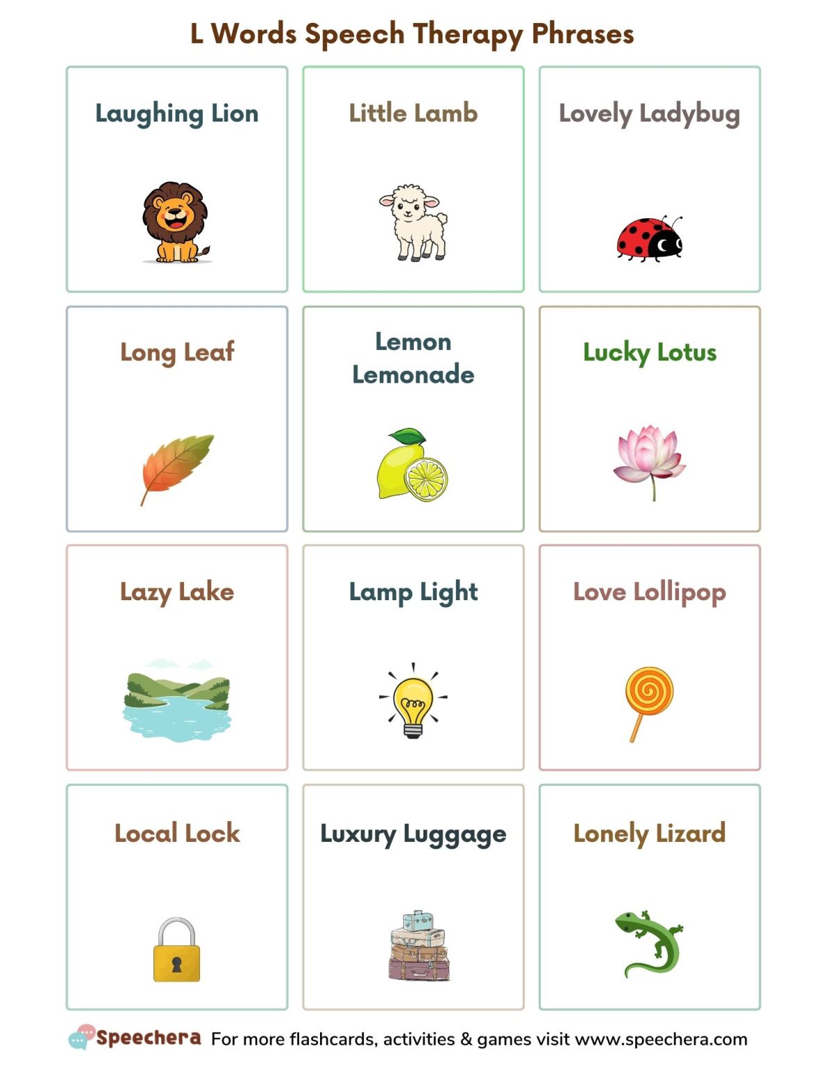 L Words Speech Therapy Phrases Worksheet | Speech Era