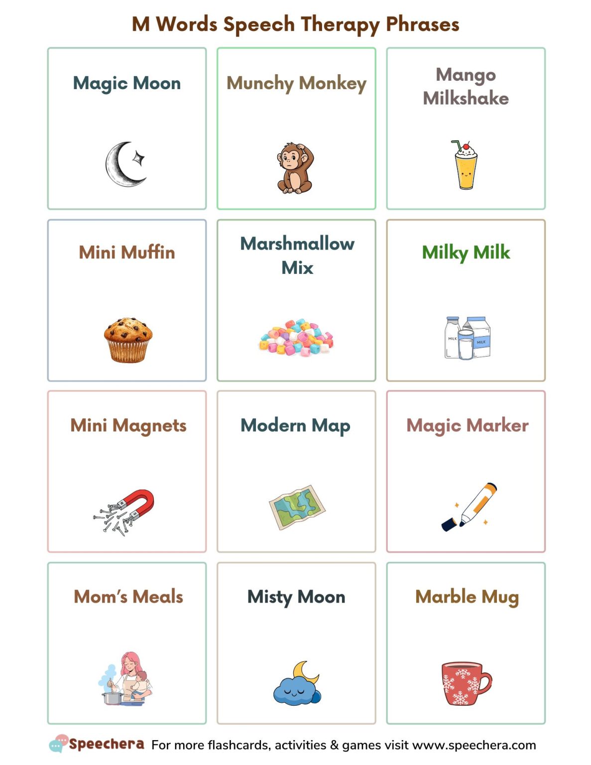 M Words Speech Therapy Phrases Worksheet | Speech Era