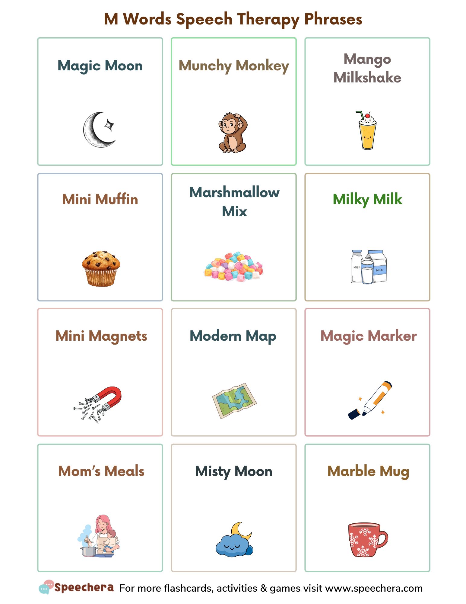 M Words Speech Therapy Phrases Worksheet | Speech Era