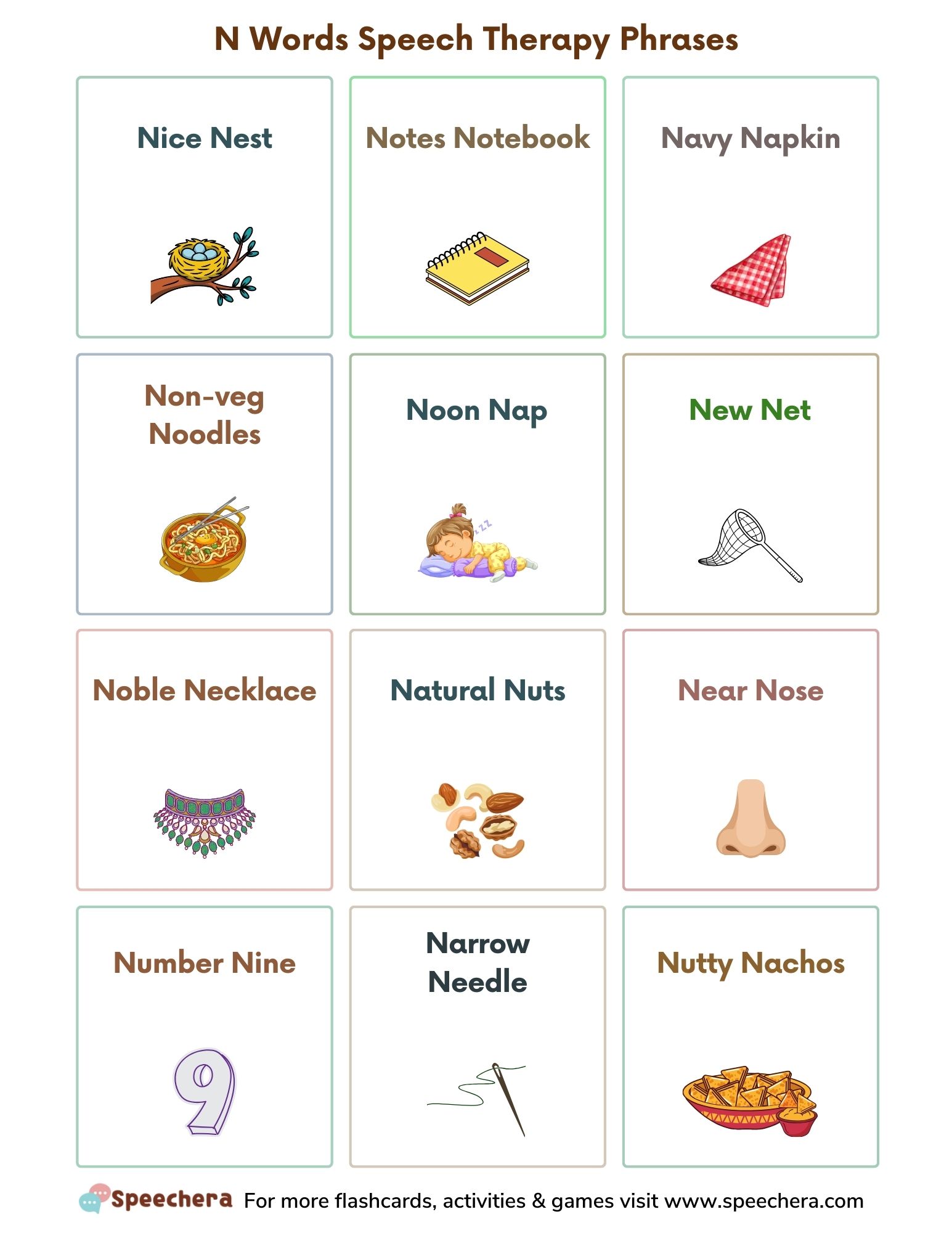 N Words Speech Therapy Phrases Worksheet | Speech Era