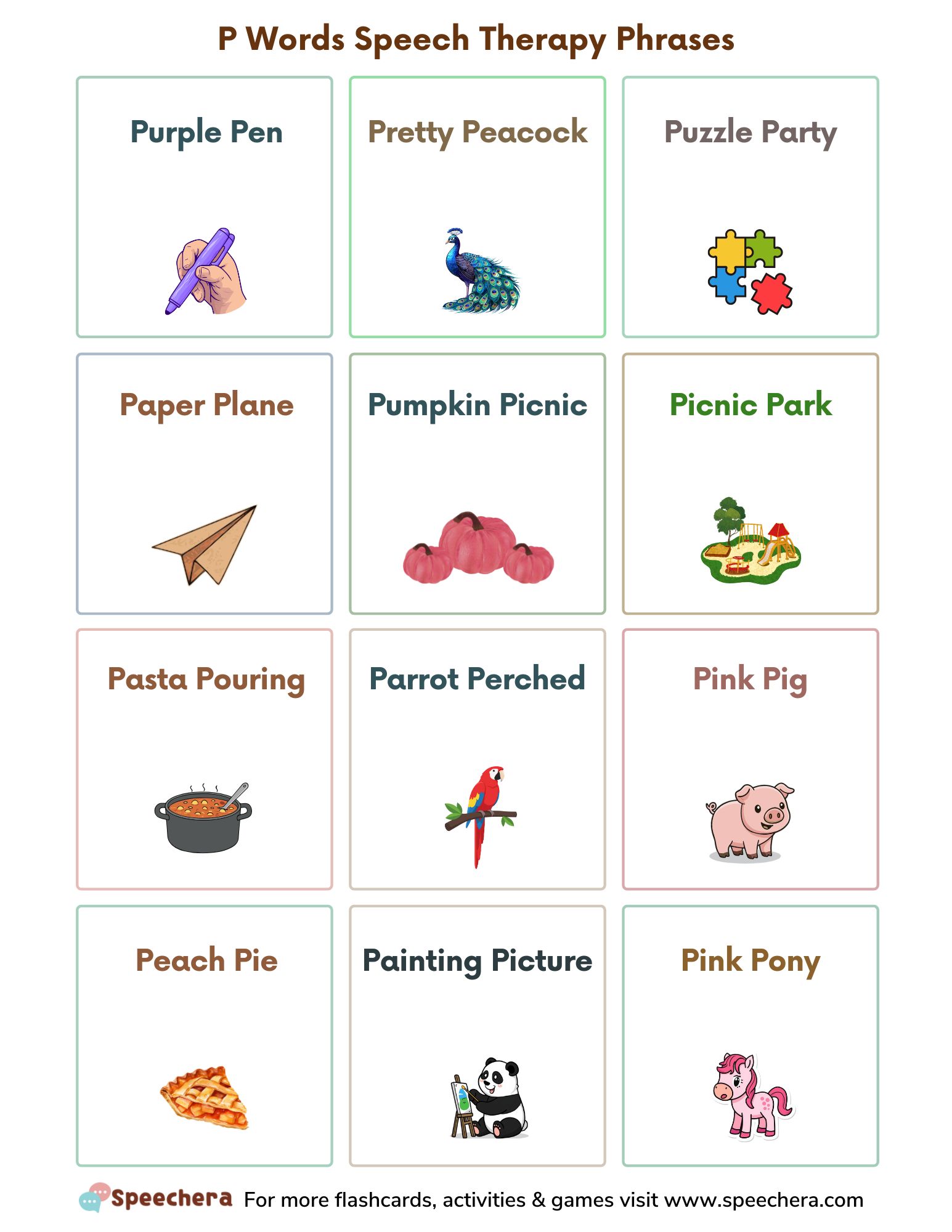 P Words Speech Therapy Phrases Worksheet | Speech Era