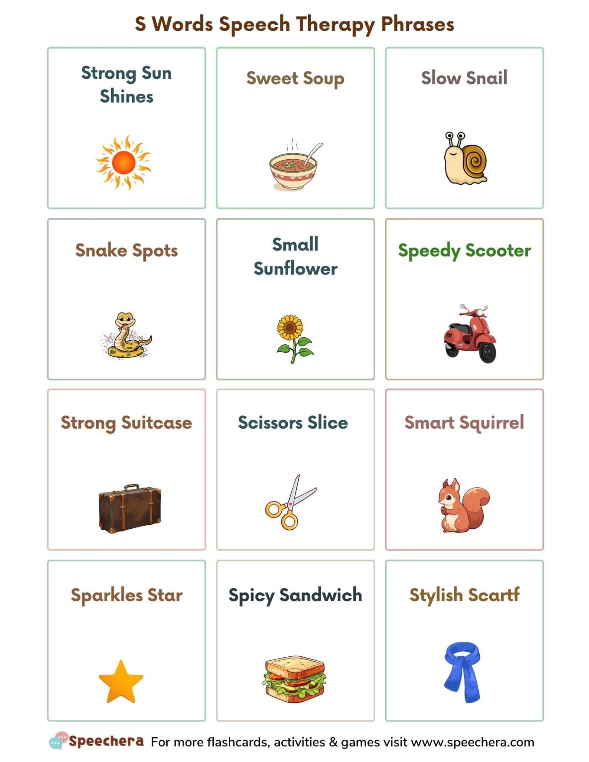 S Words Speech Therapy Phrases Worksheet | Speech Era
