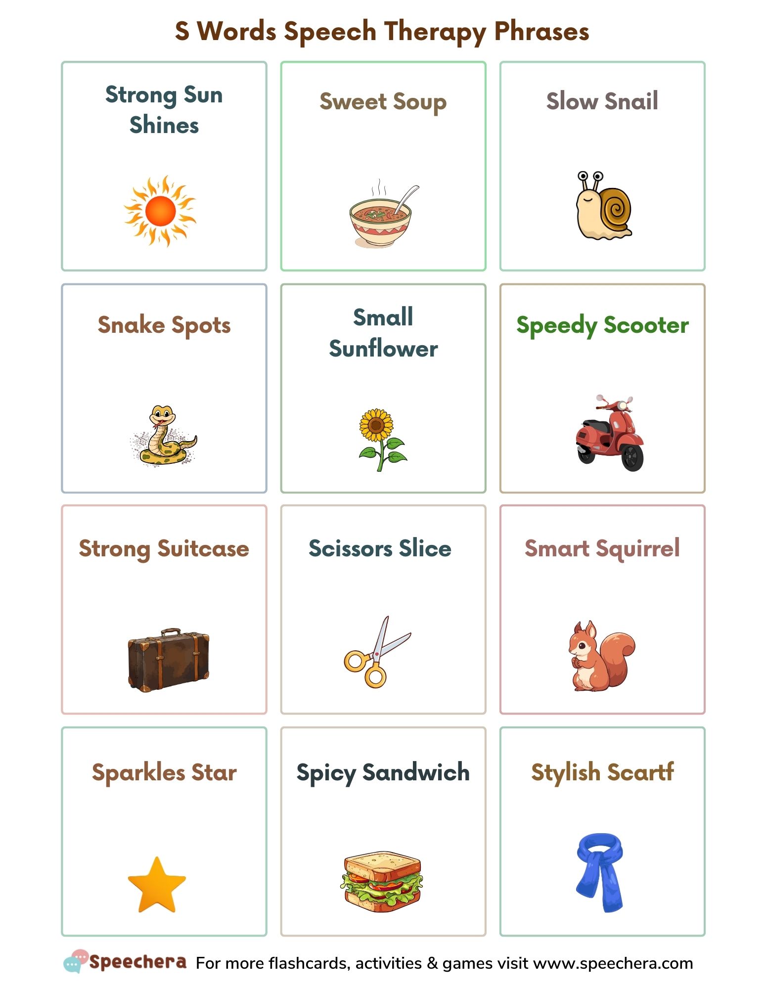 S Words Speech Therapy Phrases Worksheet | Speech Era