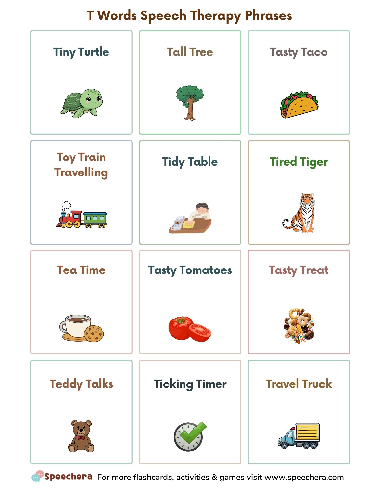 T Words Speech Therapy Phrases Worksheet | Speech Era
