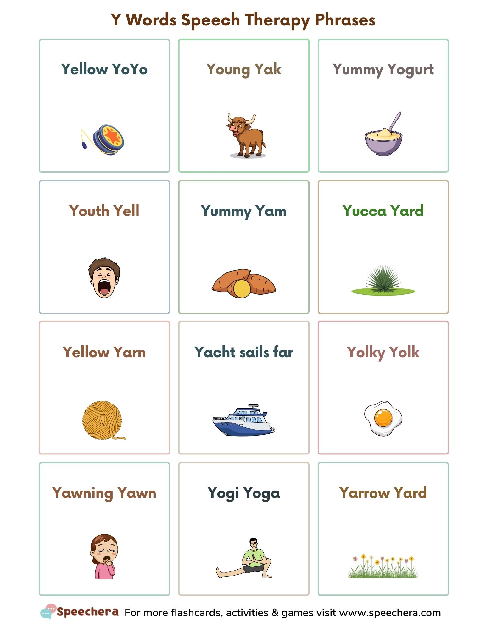 Y Words Speech Therapy Phrases Worksheet | Speech Era