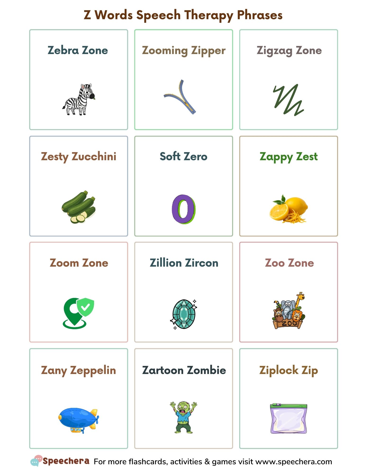 Z Words Speech Therapy Phrases Worksheet | Speech Era