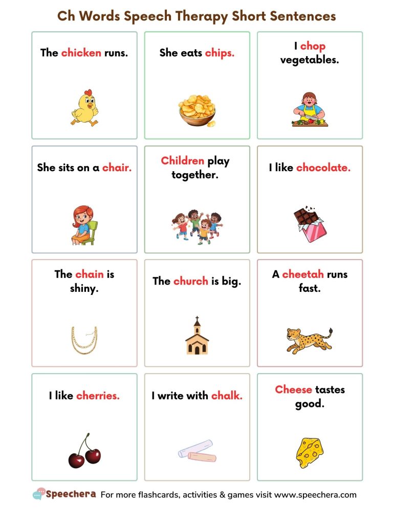 Ch Words Speech Therapy Sentences Worksheets | Speech Era