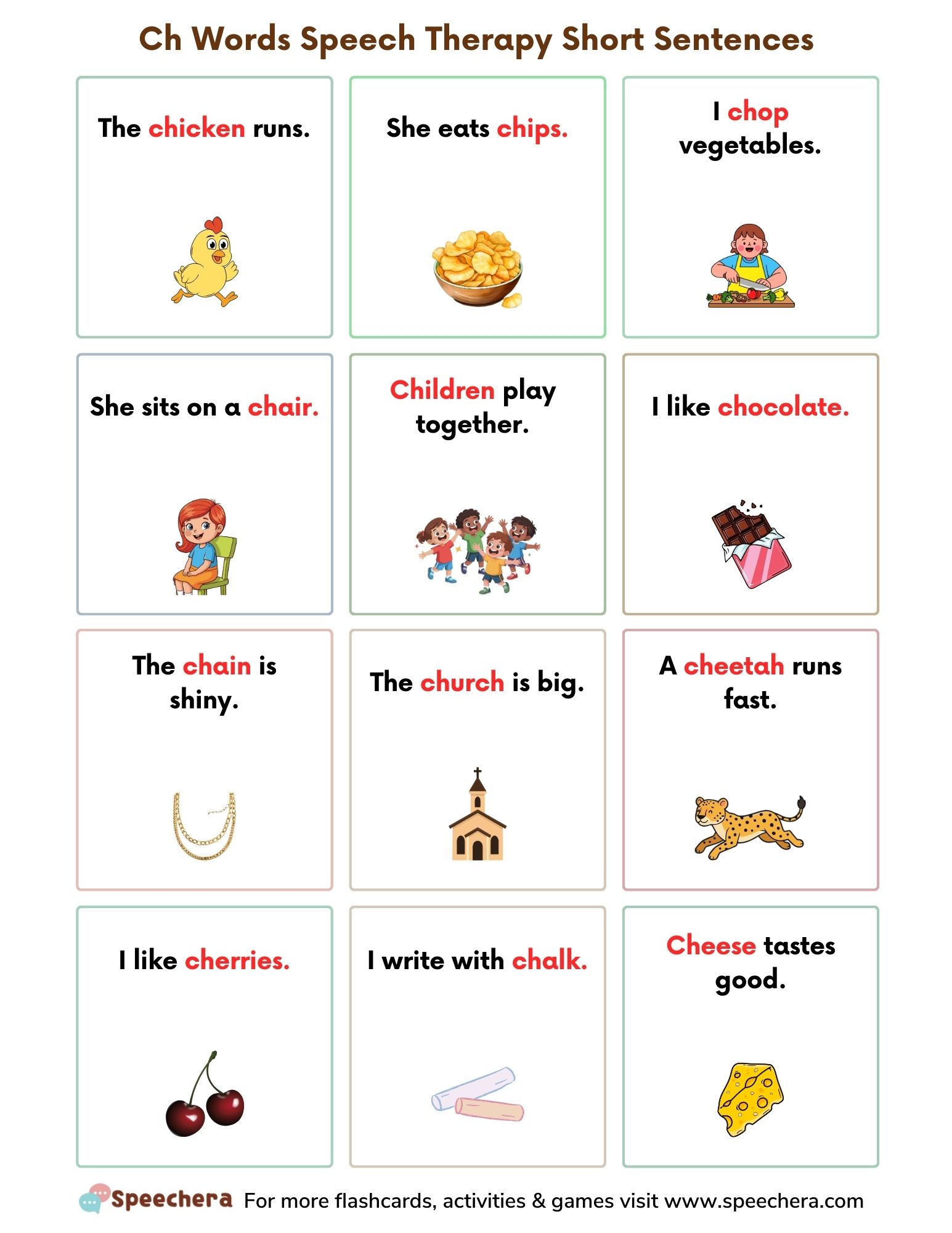 Ch Words Speech Therapy Sentences Worksheets | Speech Era