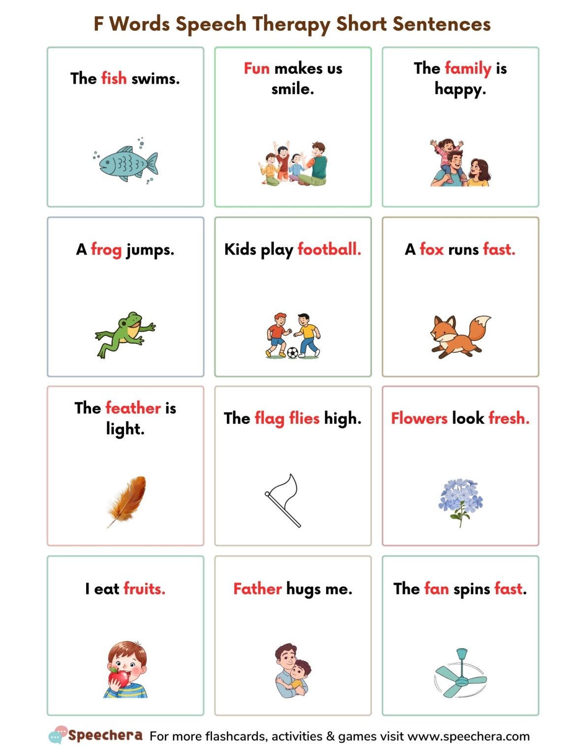 F Words Speech Therapy Short Sentences Worksheets | Speech Era