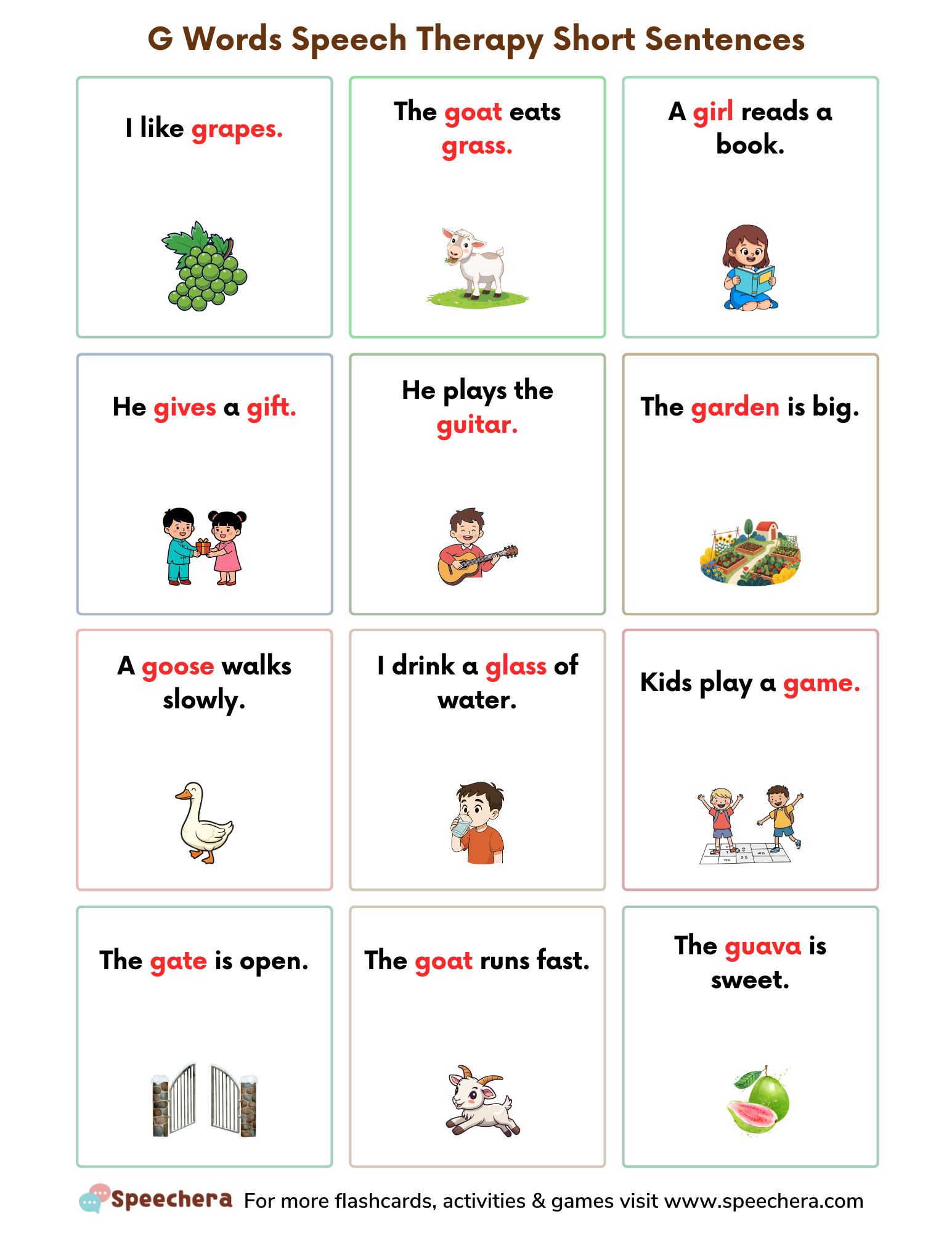 G Words Speech Therapy Short Sentences Worksheets | Speech Era