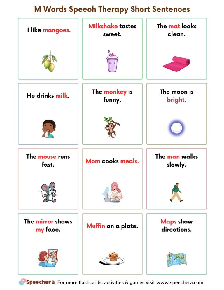 M Words Speech Therapy Short Sentences Worksheets | Speech Era