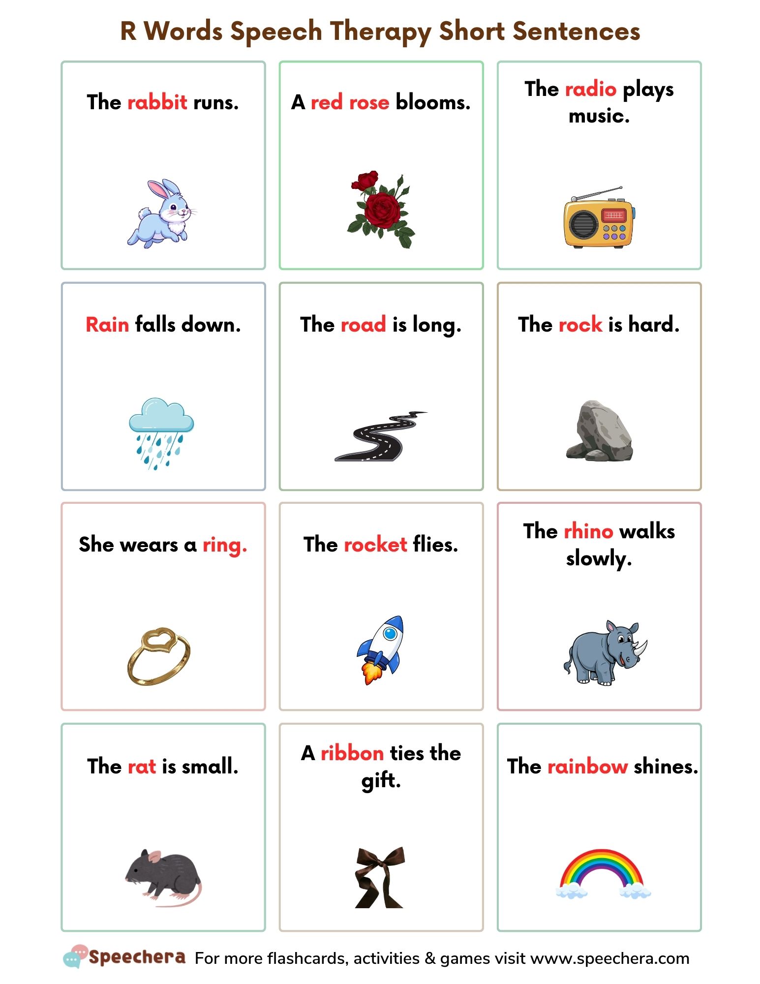 R Words Speech Therapy Short Sentences Worksheets | Speech Era