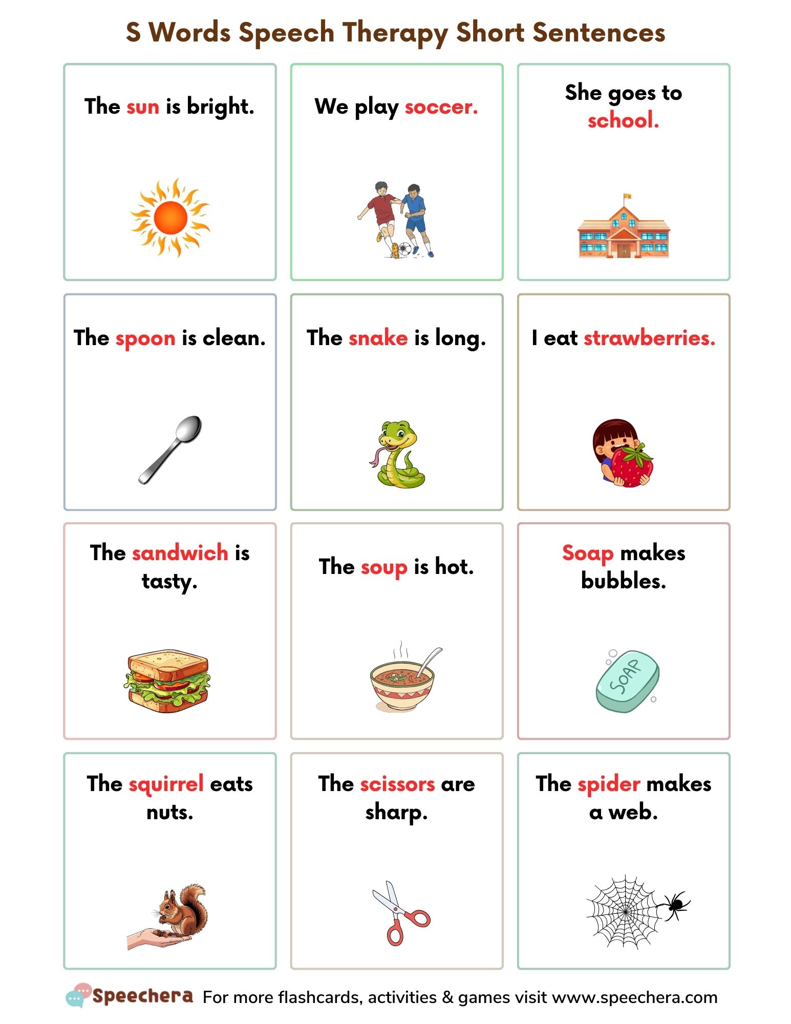 S Words Speech Therapy Short Sentences Worksheets | Speech Era