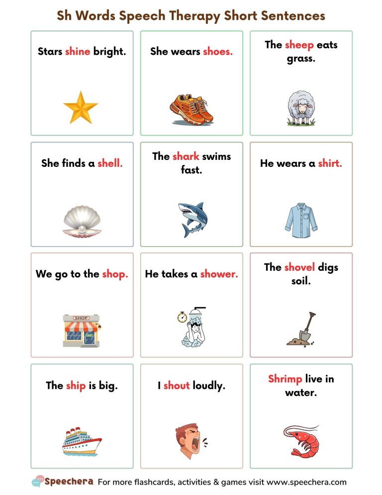Sh Words Speech Therapy Short Sentences Worksheets | Speech Era