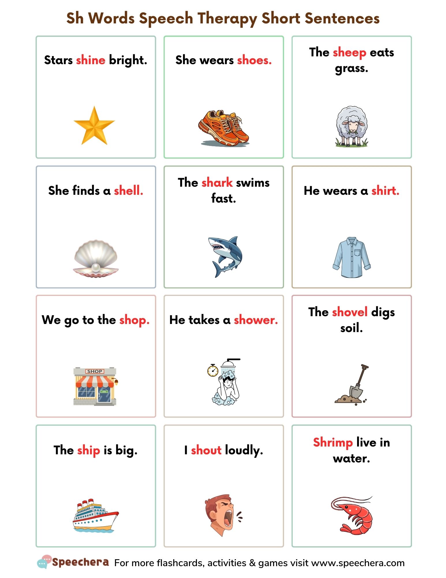 Sh Words Speech Therapy Short Sentences Worksheets | Speech Era