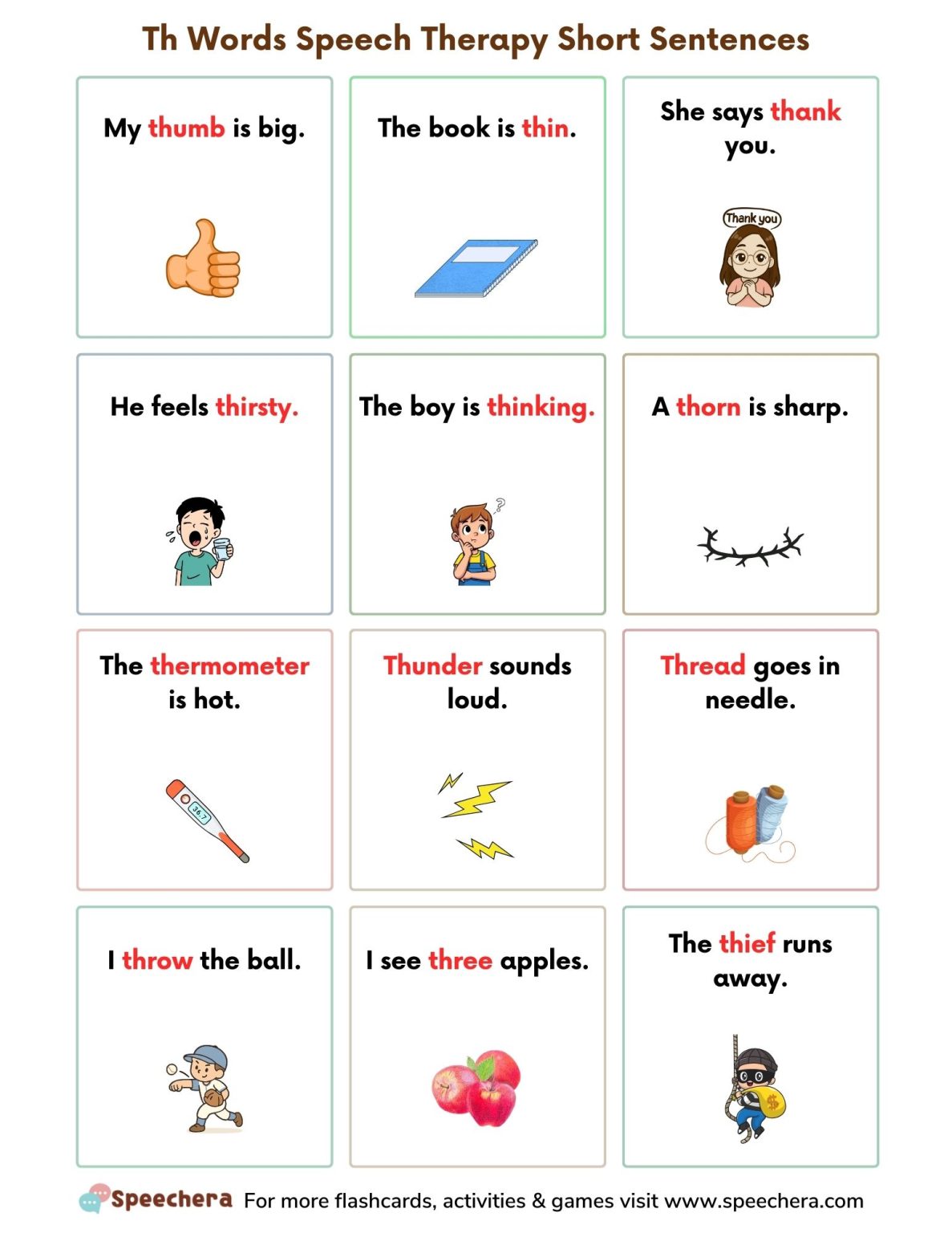 Th Words Speech Therapy Short Sentences Worksheets | Speech Era