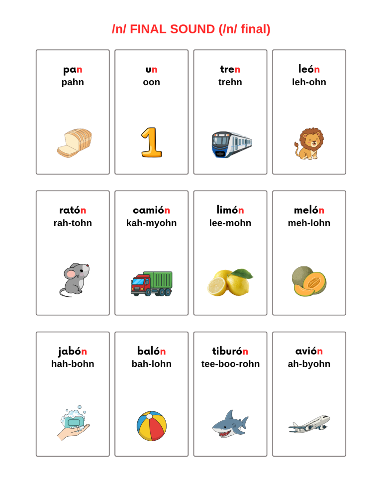 Spanish N Sound Speech Therapy Worksheet and Flashcards | Speech Era