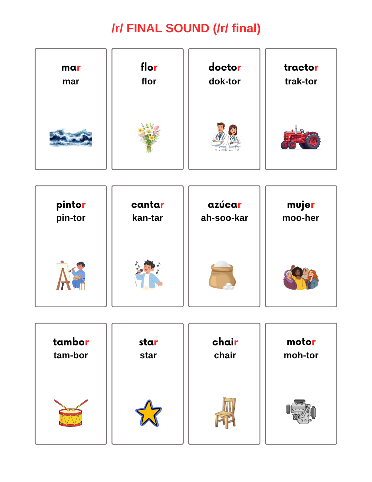 Spanish R Sound Speech Therapy Worksheet and Flashcards | Speech Era