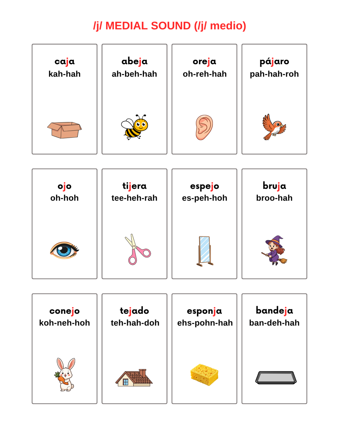 Spanish J Sound Speech Therapy Worksheet and Flashcards | Speech Era