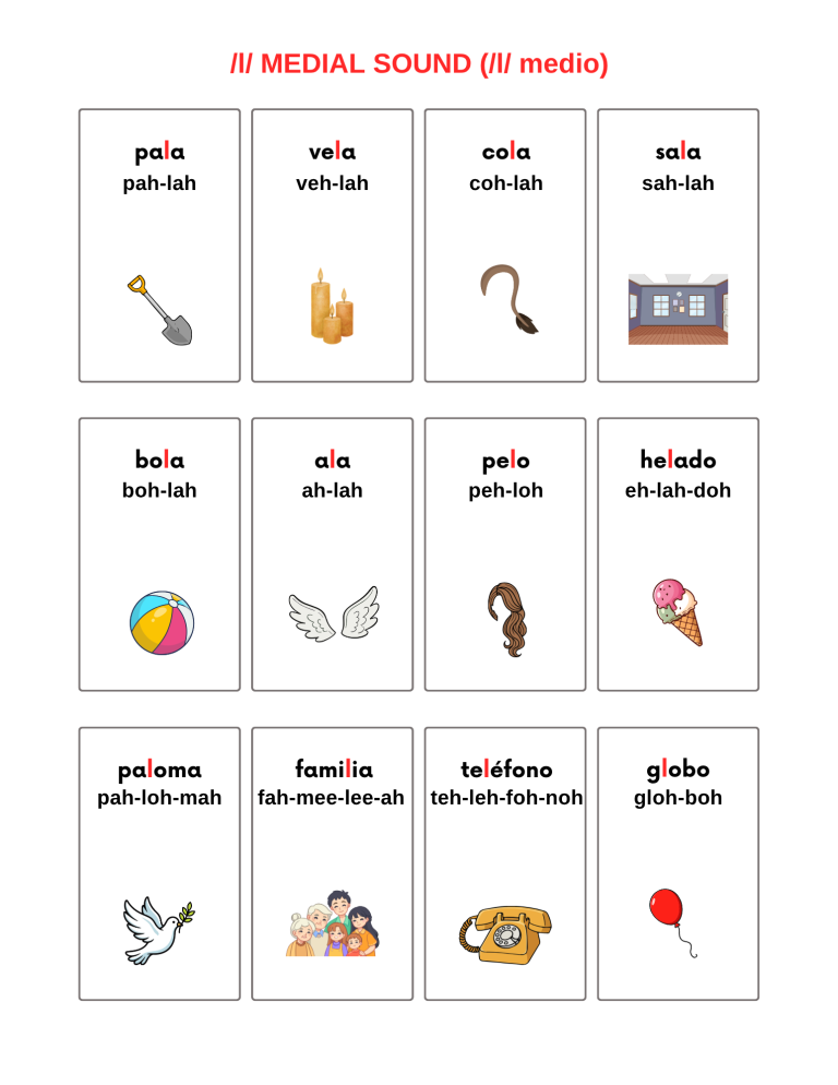 Spanish L Sound Speech Therapy Worksheet and Flashcards | Speech Era