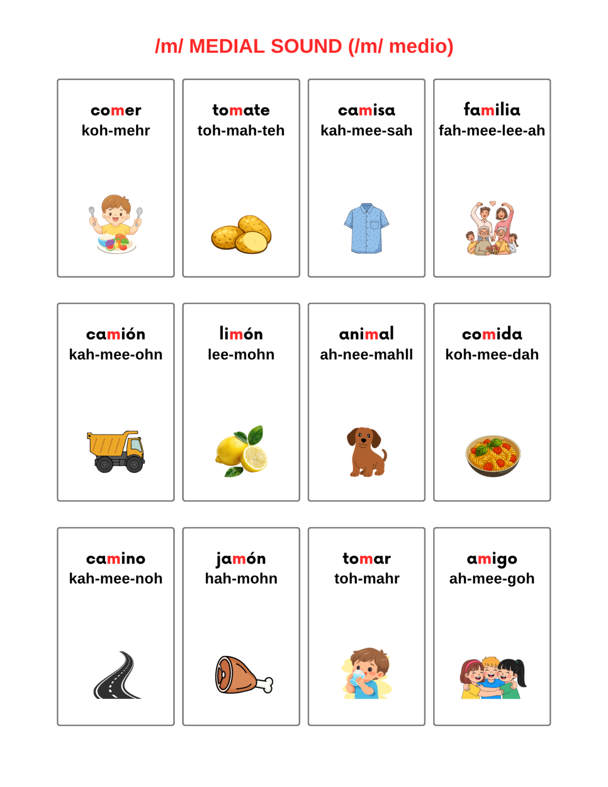 Spanish M Sound Speech Therapy Worksheet and Flashcards | Speech Era