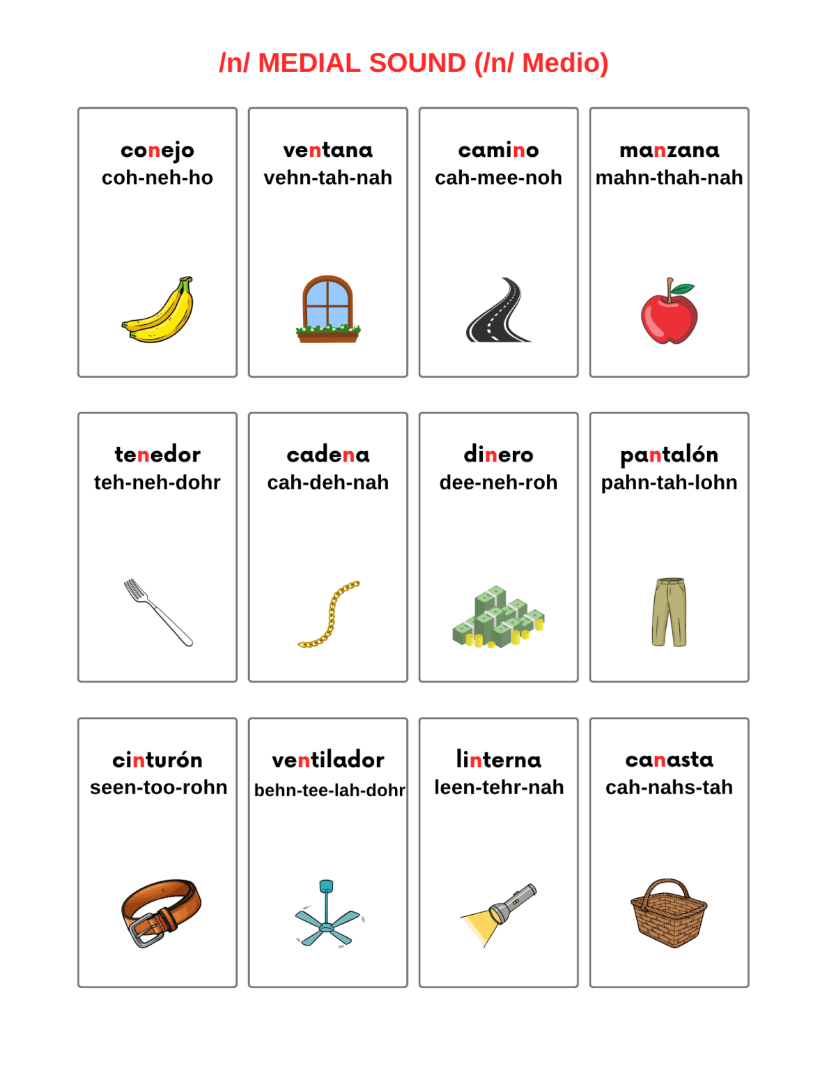 Spanish N Sound Speech Therapy Worksheet and Flashcards | Speech Era